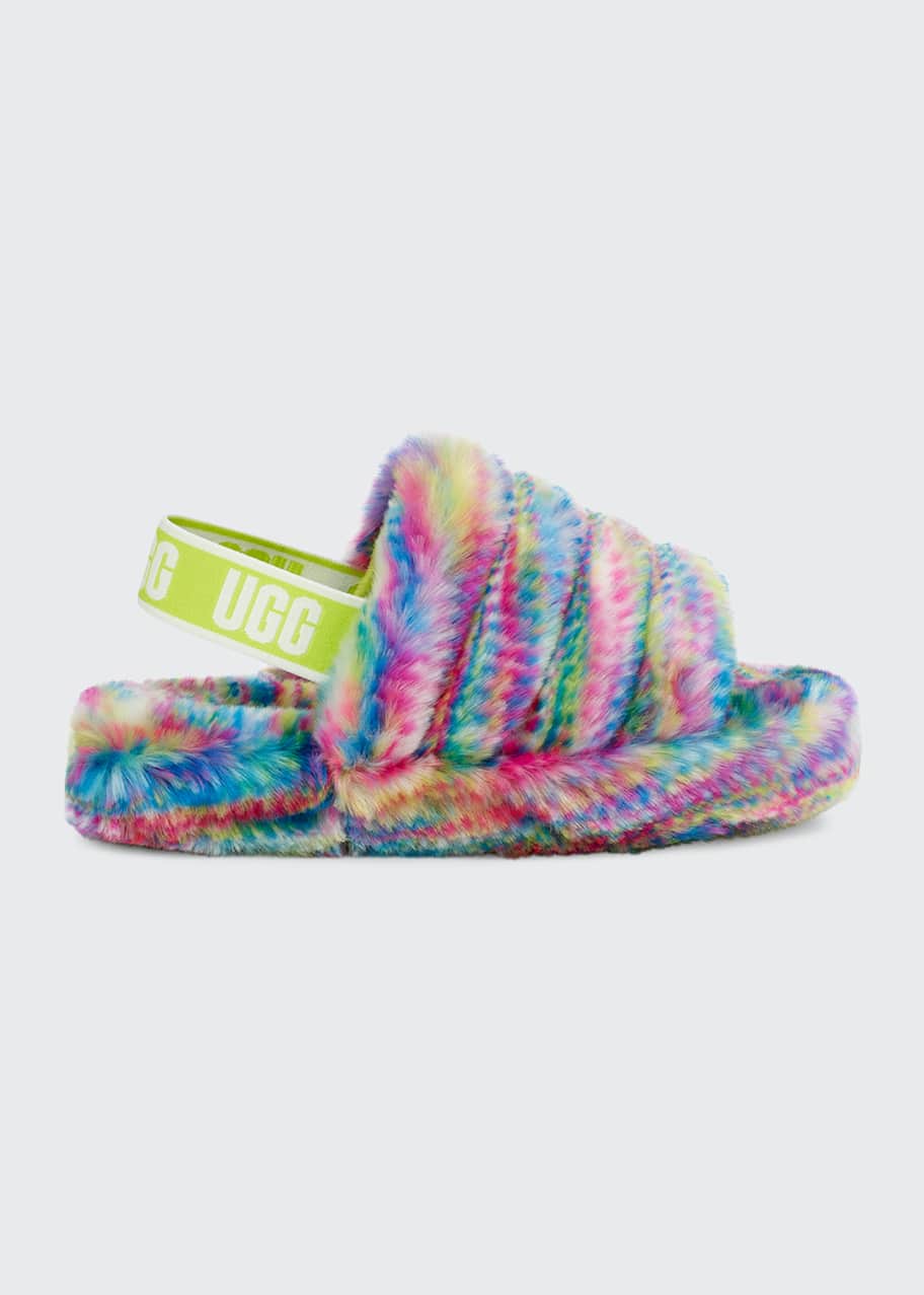 UGG Girl's Fluff Yeah Multicolor Pixelate Slides, Kids - Bergdorf Goodman