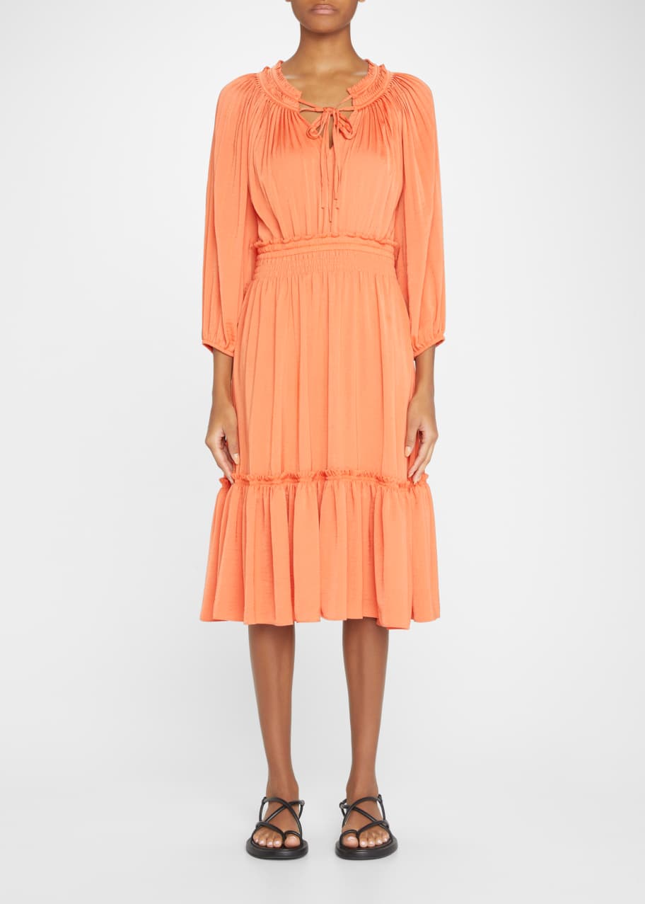 Kobi Halperin Kassi Pleated 3/4-Sleeve Dress - Bergdorf Goodman