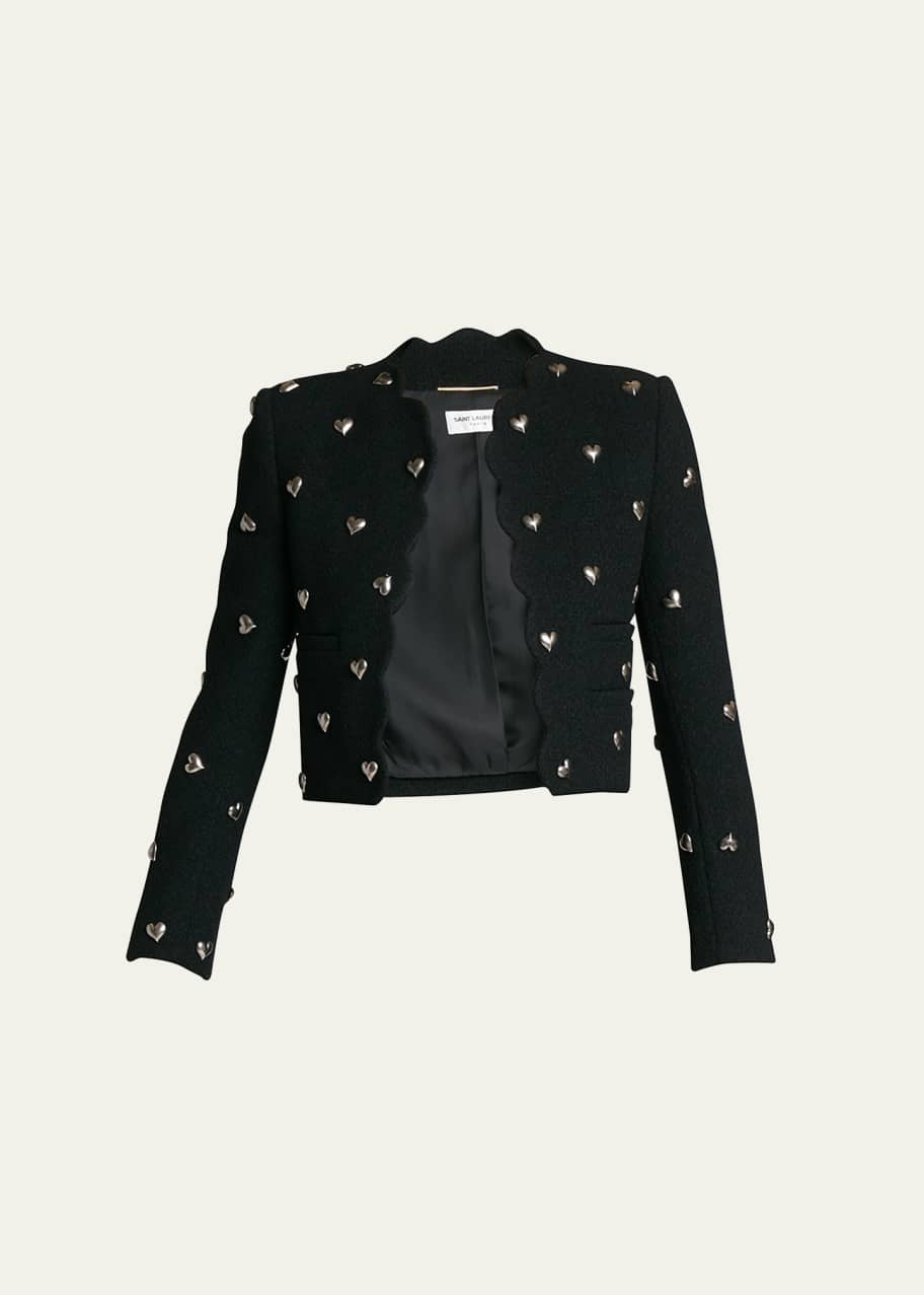 Saint Laurent Heart Stud-Embellished Wool Cropped Jacket - Bergdorf Goodman