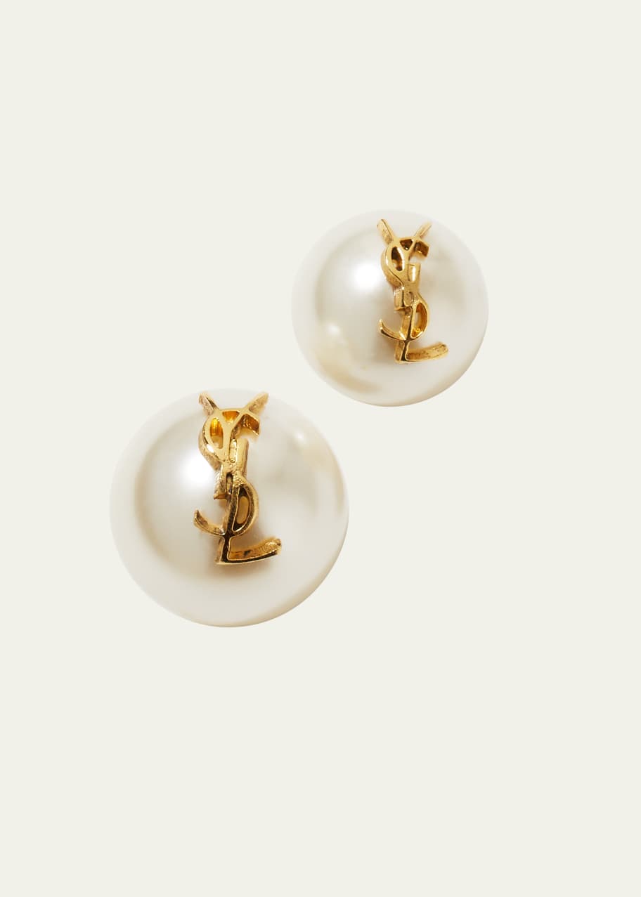 Saint Laurent YSL Pearly Stud Earrings - Bergdorf Goodman
