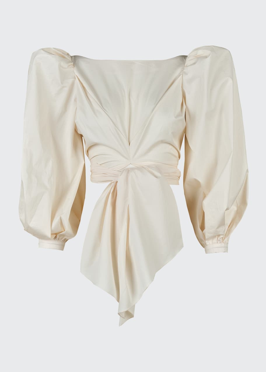 Johanna Ortiz Les Swings Et Les Uppercuts Puff-Sleeve Draped Crop Top ...