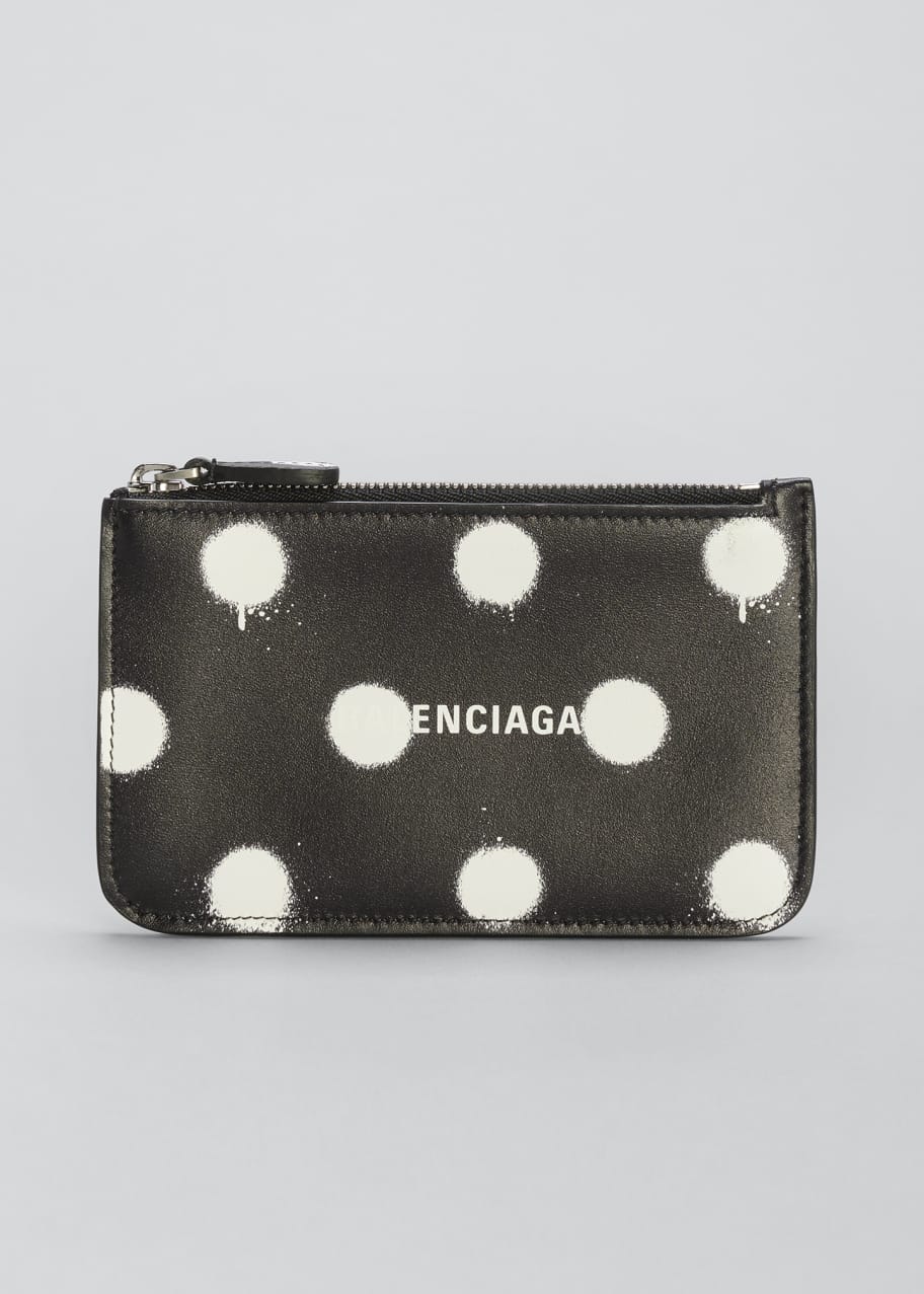 Balenciaga Logo Polka-Dot Print Zip Card Case - Bergdorf Goodman