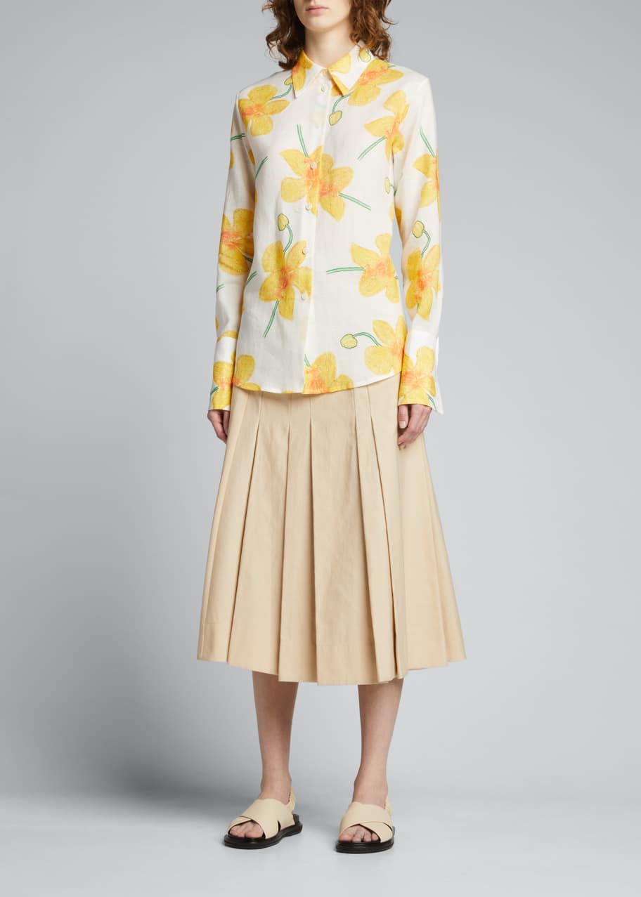 Marni Floral Scribble-Print Ramie Button-Down Shirt - Bergdorf Goodman