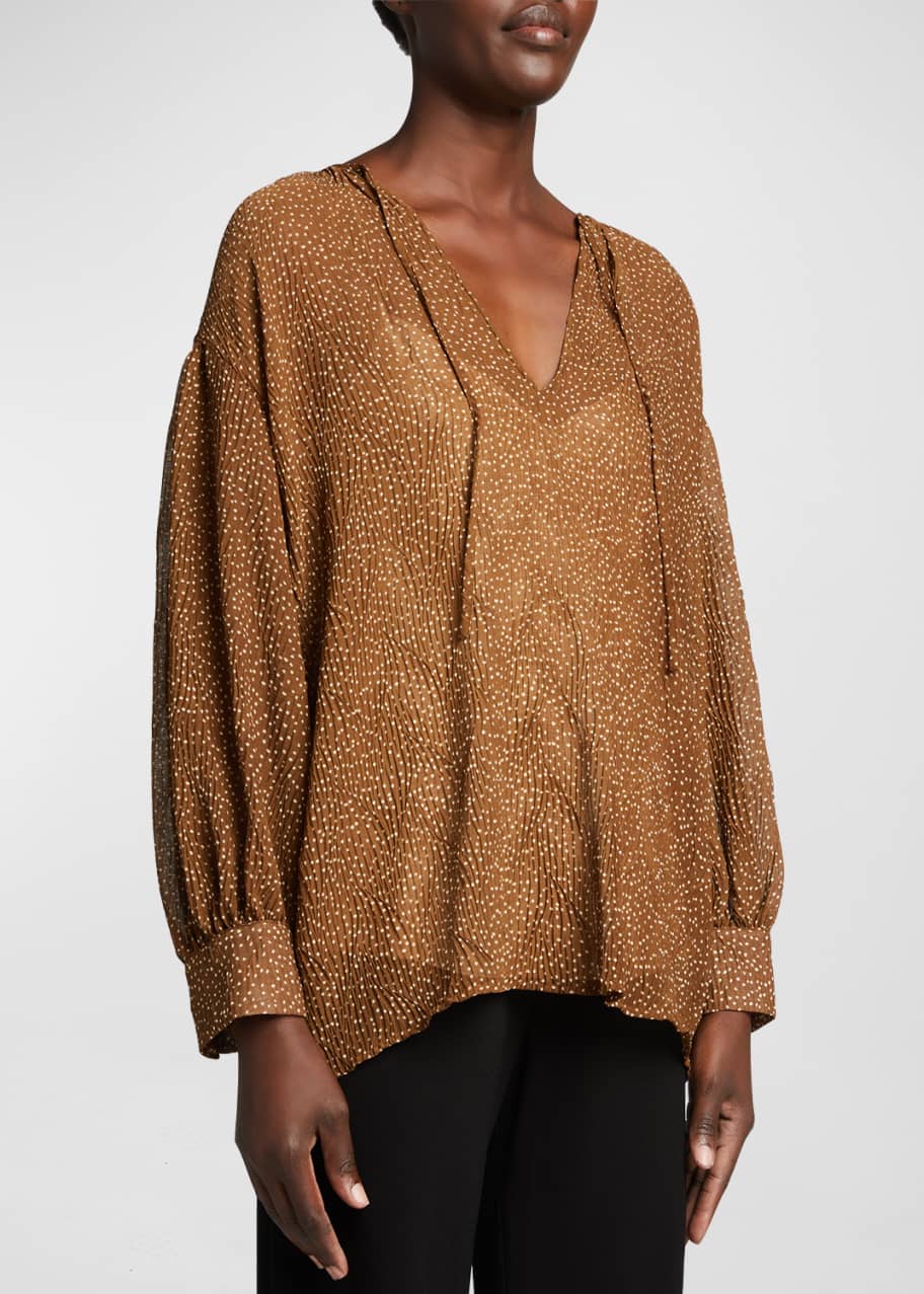 Vince Starry Dot Shirred-Neck Blouse - Bergdorf Goodman