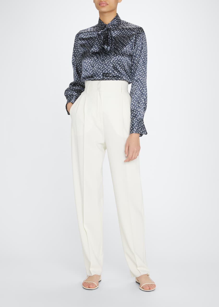 Kiton Chain-Print Tie-Neck Silk Blouse - Bergdorf Goodman