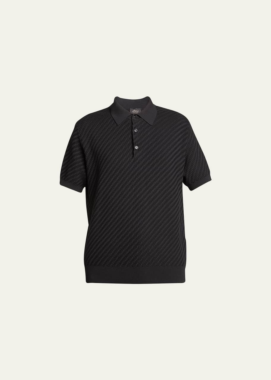 Brioni Men's Basket Stitch Cashmere-Blend Polo Shirt - Bergdorf Goodman