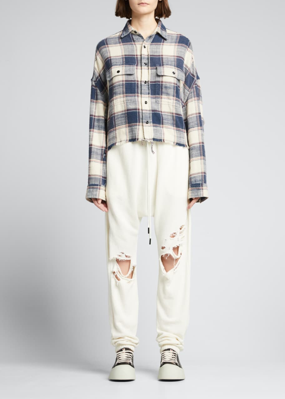 R13 Shredded-Knee Dropped-Crotch Sweatpants - Bergdorf Goodman