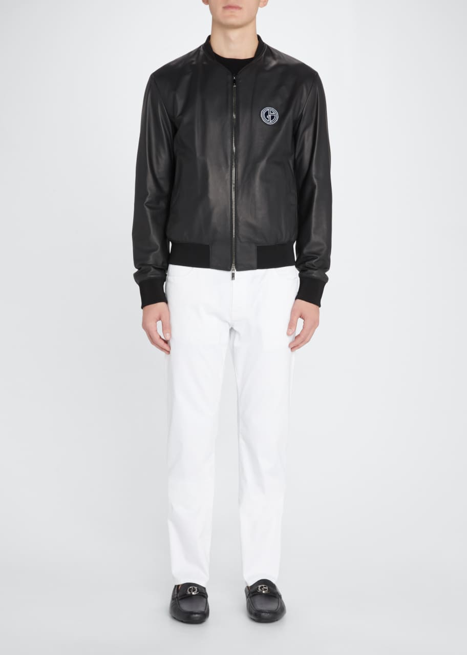 Giorgio Armani Men's Leather Logo Bomber Jacket - Bergdorf Goodman
