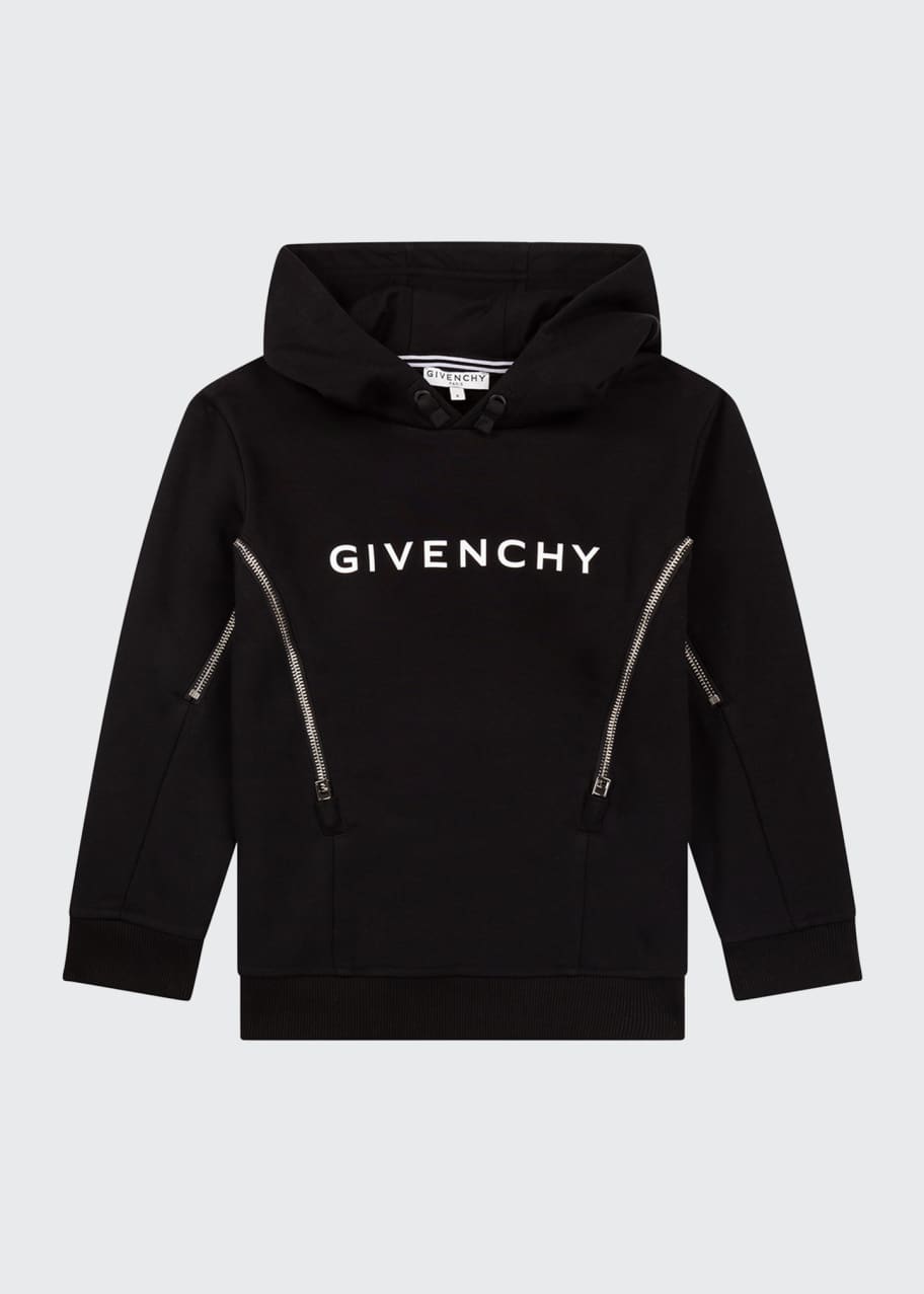 Givenchy Boy's Hoodie with Curved Zippers & Givenchy Embroidery, Size 8 ...