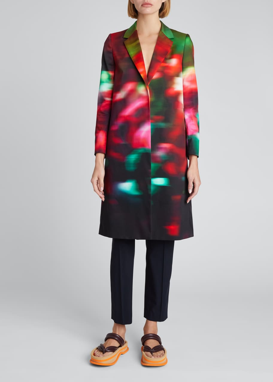 Dries Van Noten Blurry Rock Concert-Print Long Satin Coat - Bergdorf ...