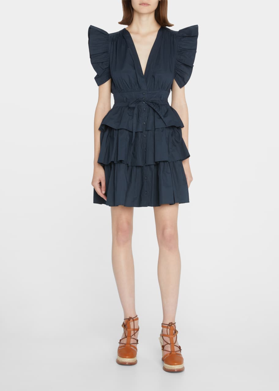 Ulla Johnson Sena Tiered Flutter-Sleeve Dress - Bergdorf Goodman