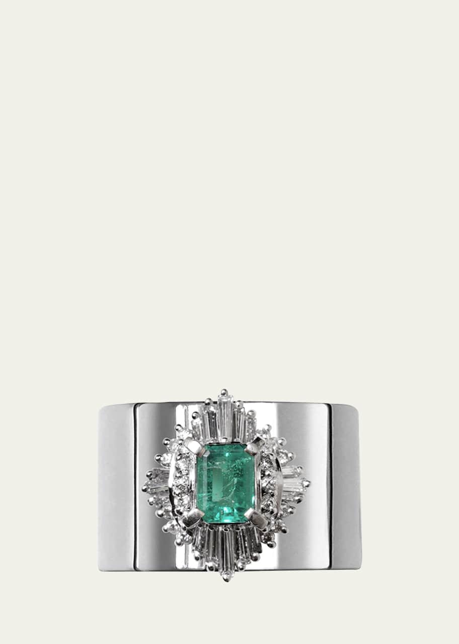 YUTAI Revive Ring with Emerald and Diamonds on Platinum 12.5mm Thick ...
