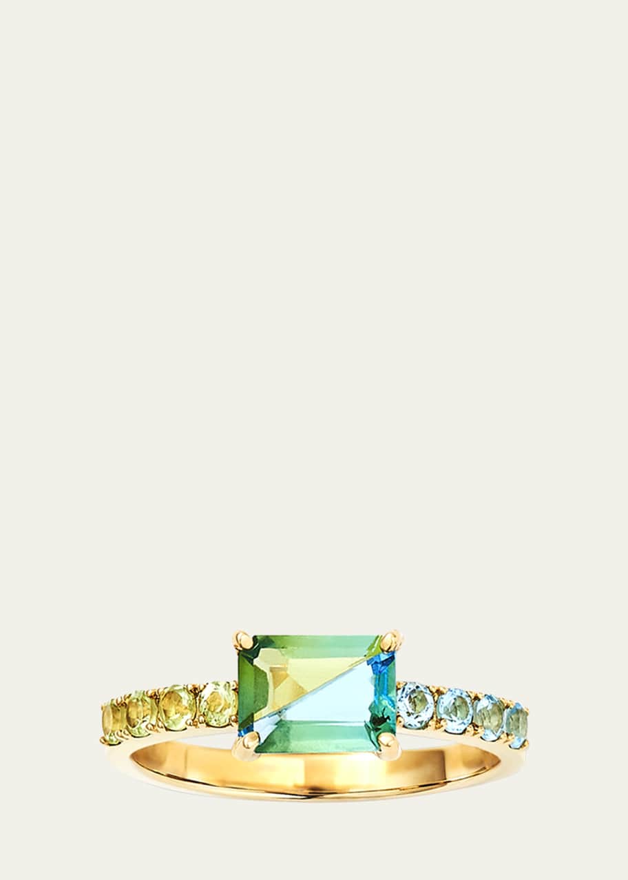 YUTAI Fused Gems Half Eternity Solitaire Ring with Peridot and Blue ...