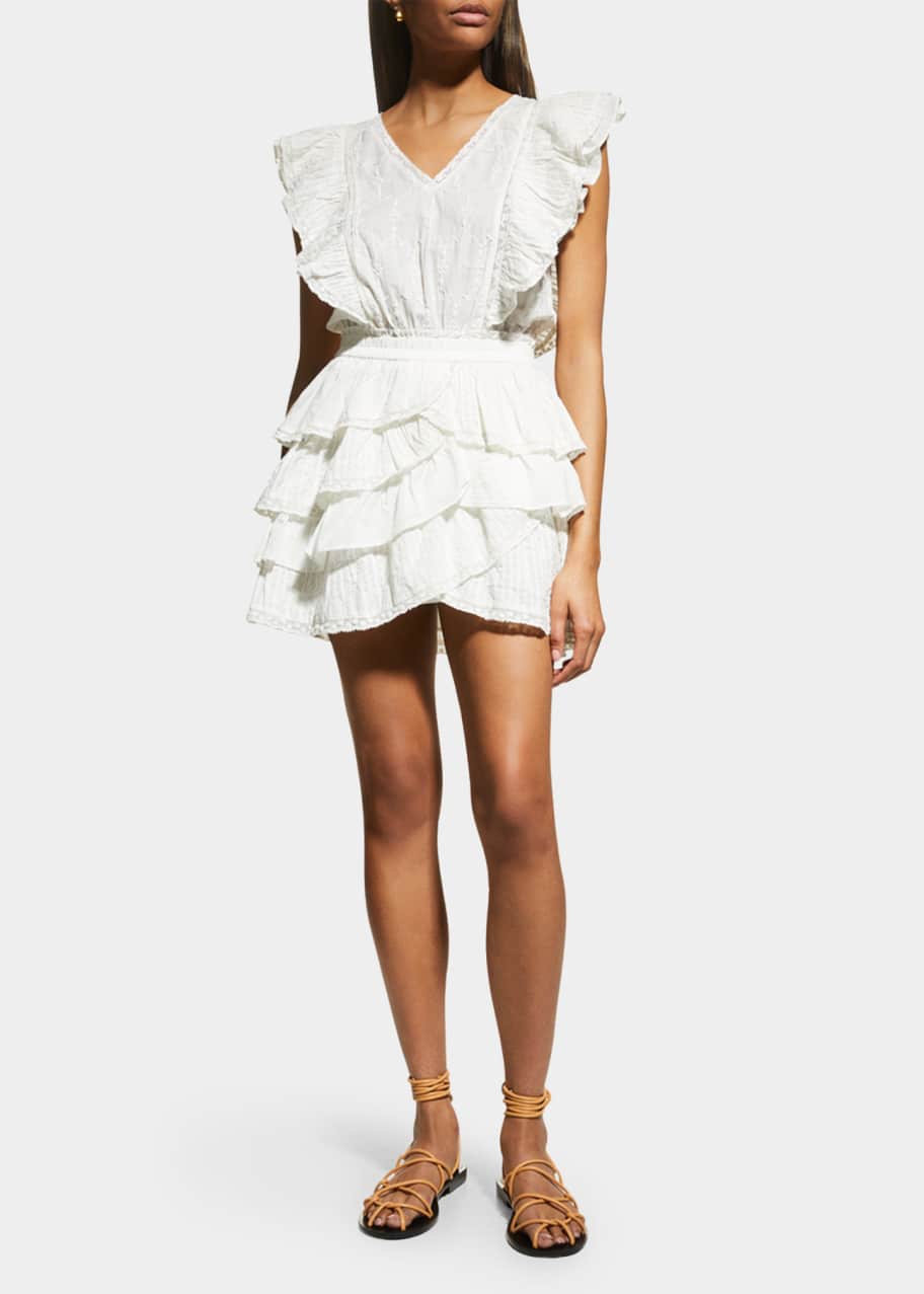 LoveShackFancy Corelli Mini Ruffle Dress with Lace - Bergdorf Goodman
