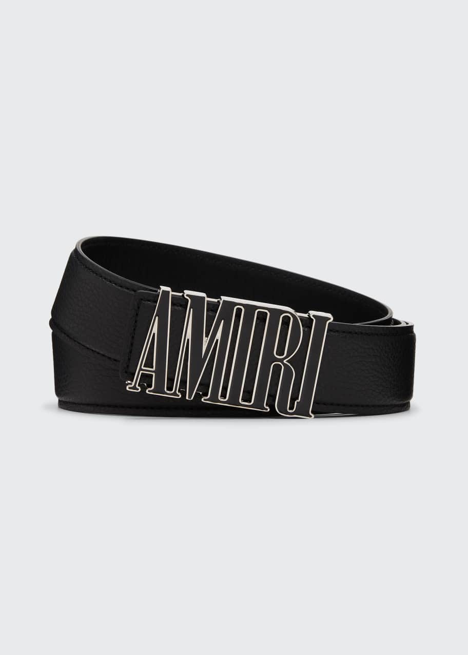 Amiri Men's Leather Logo Belt, 4cm - Bergdorf Goodman