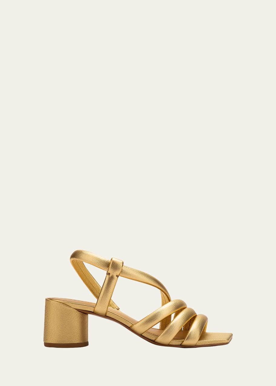 Mercedes Castillo Aline Metallic Cylinder-Heel Slingback Sandals ...