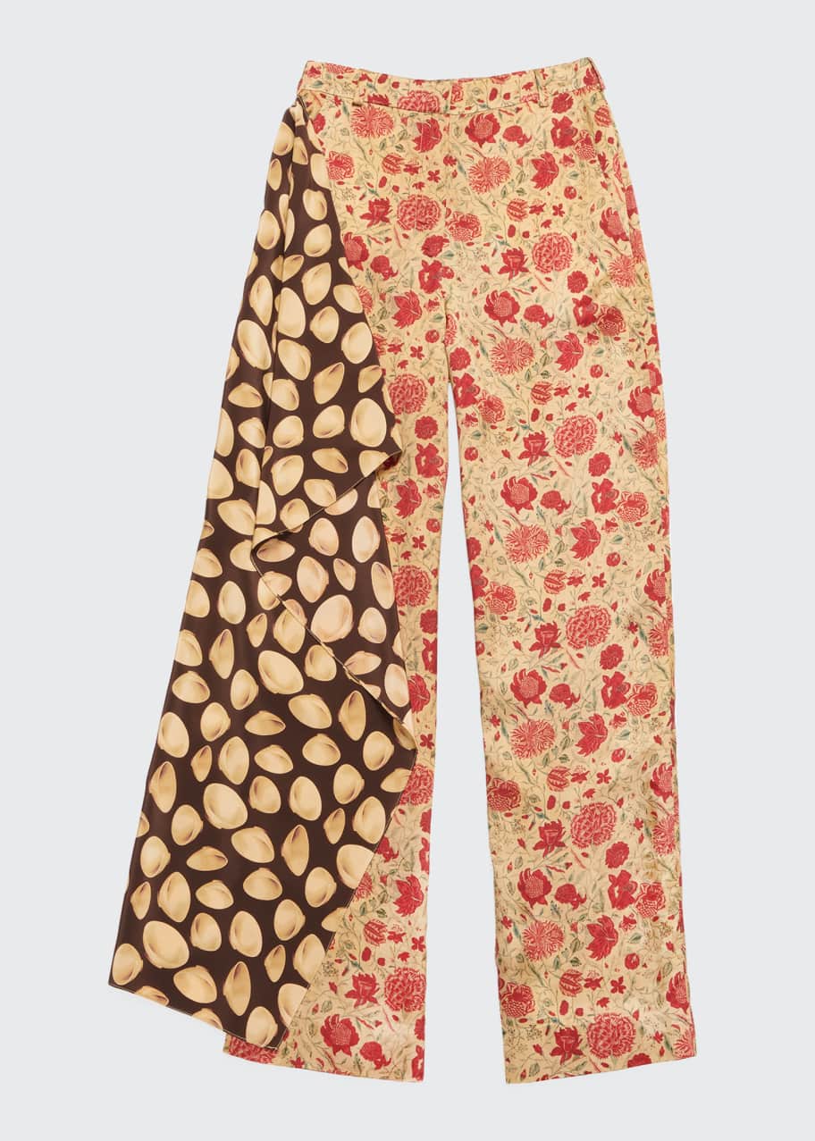 PUPPETS AND PUPPETS Floral-Print Wide-Leg Pants w/ Handkerchief Detail ...