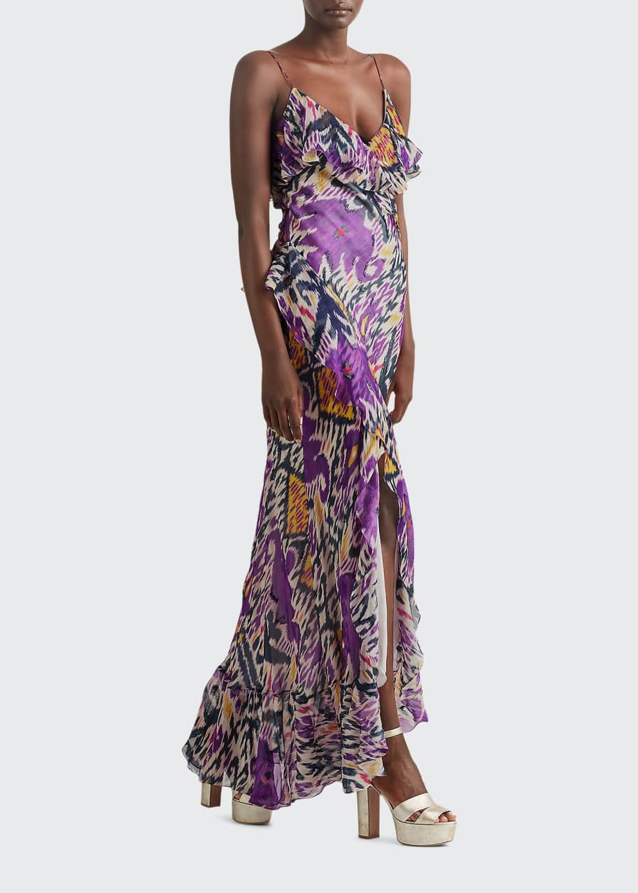 Ralph Lauren Collection Maynard Printed Ruffle-Trim Column Dress ...