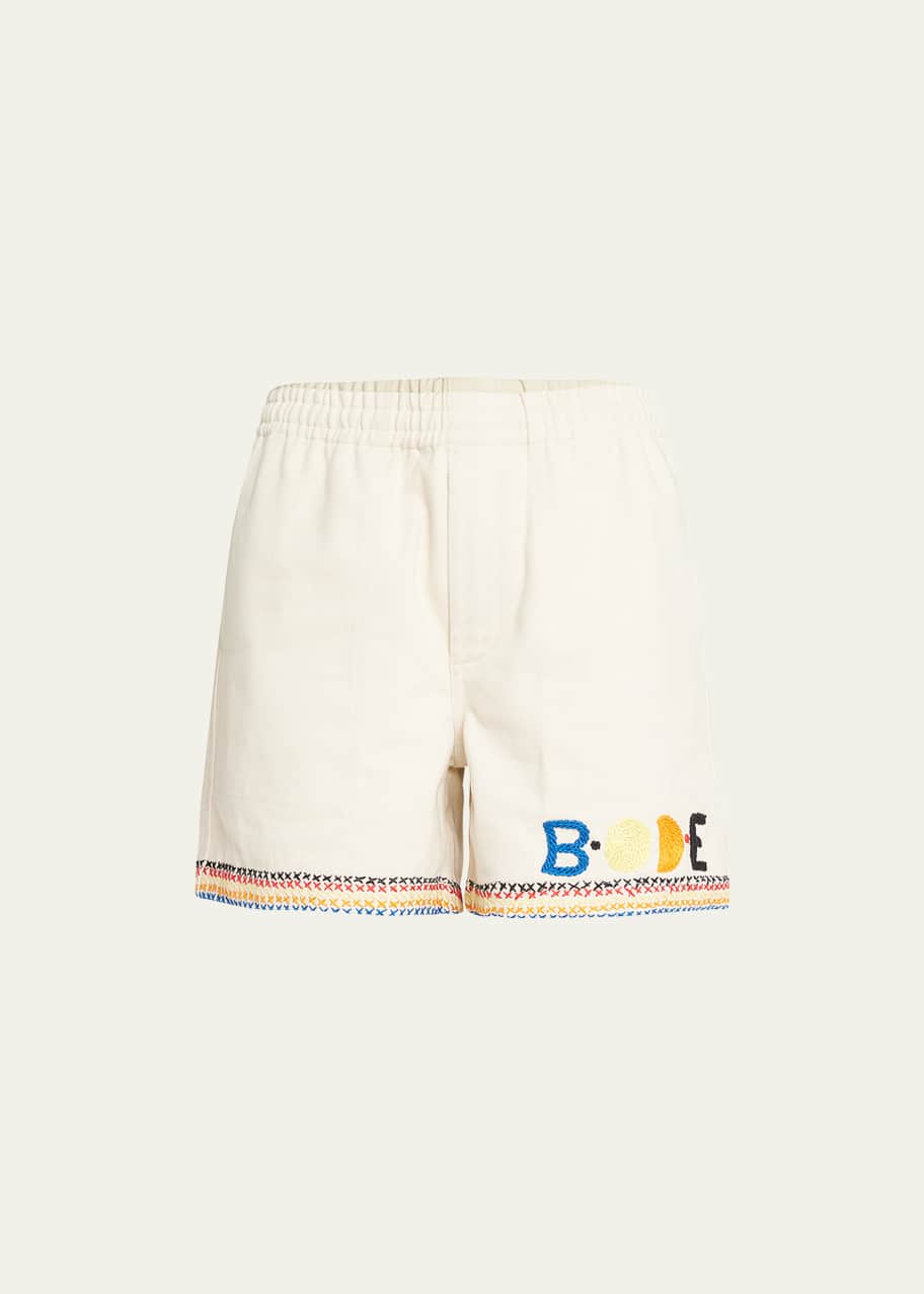 Bode Donkey Party Logo-Embroidered Rugby Shorts - Bergdorf Goodman