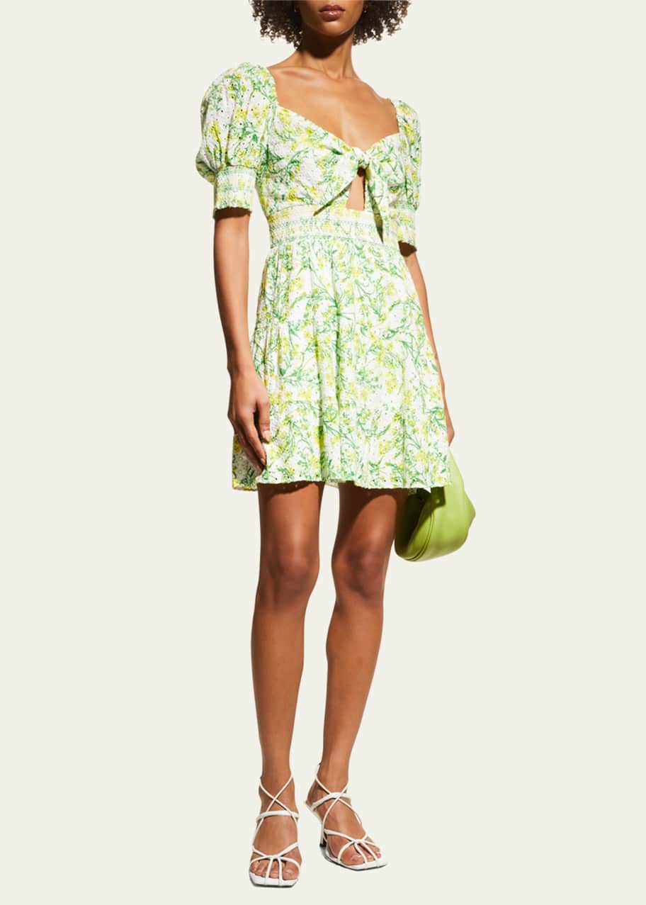 ALICE + OLIVIA Kristie Eyelet Floral Puffed-Sleeve Mini A-Line Dress ...