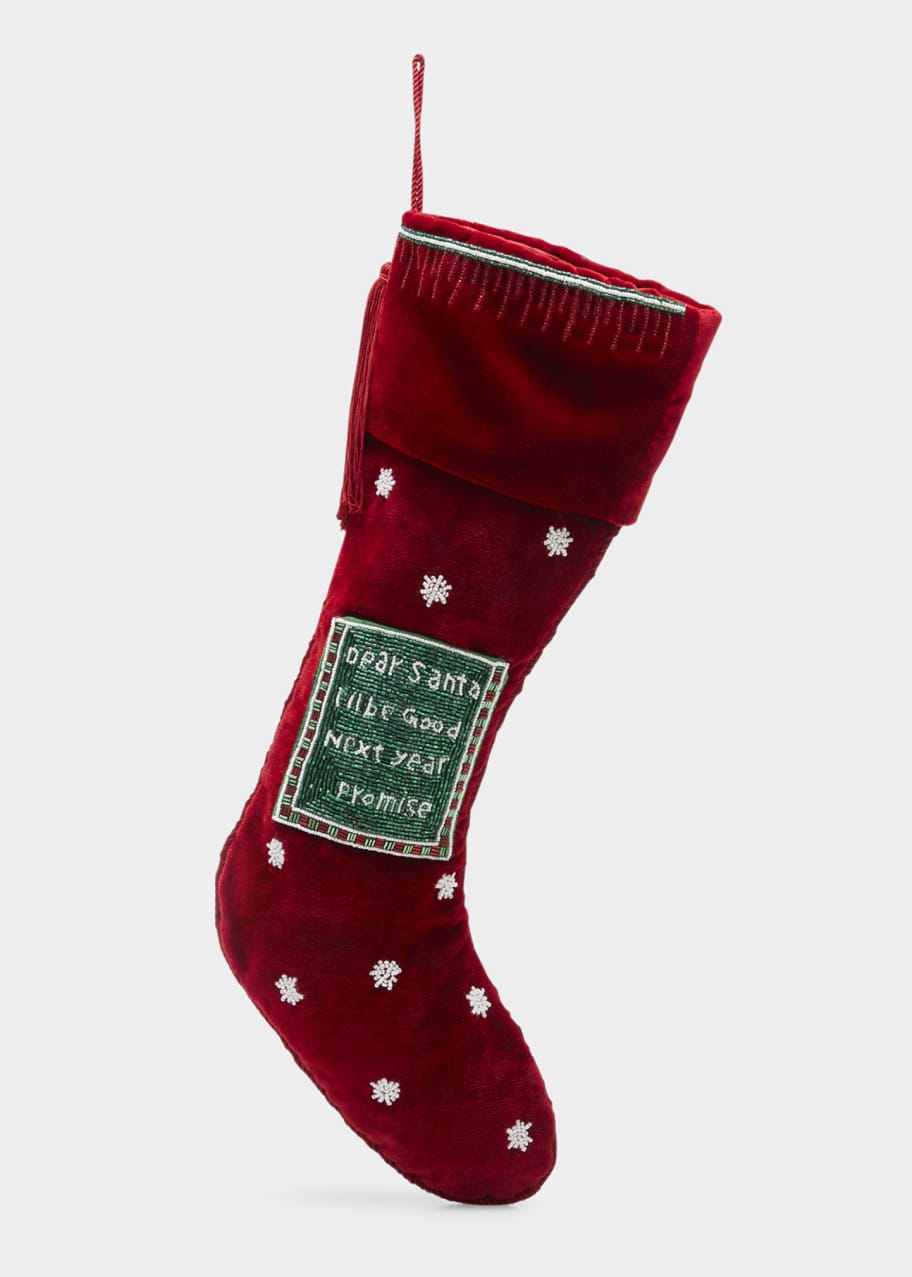 Sudha Pennathur Dear Santa I'll Be Good Next Year Promise Beaded Velvet ...