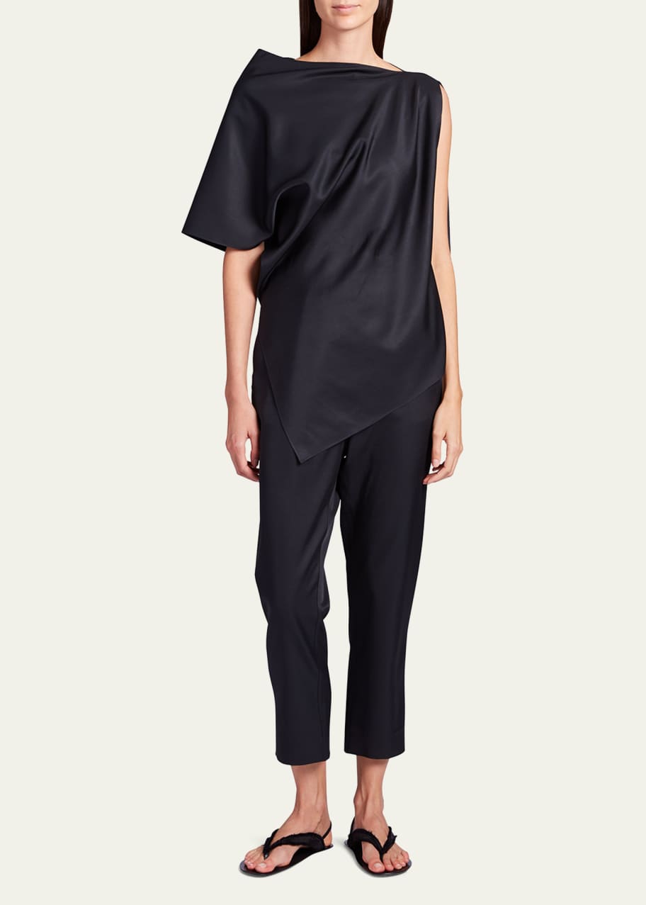 THE ROW Kasper Boat-Neck Asymmetric Silk Top - Bergdorf Goodman