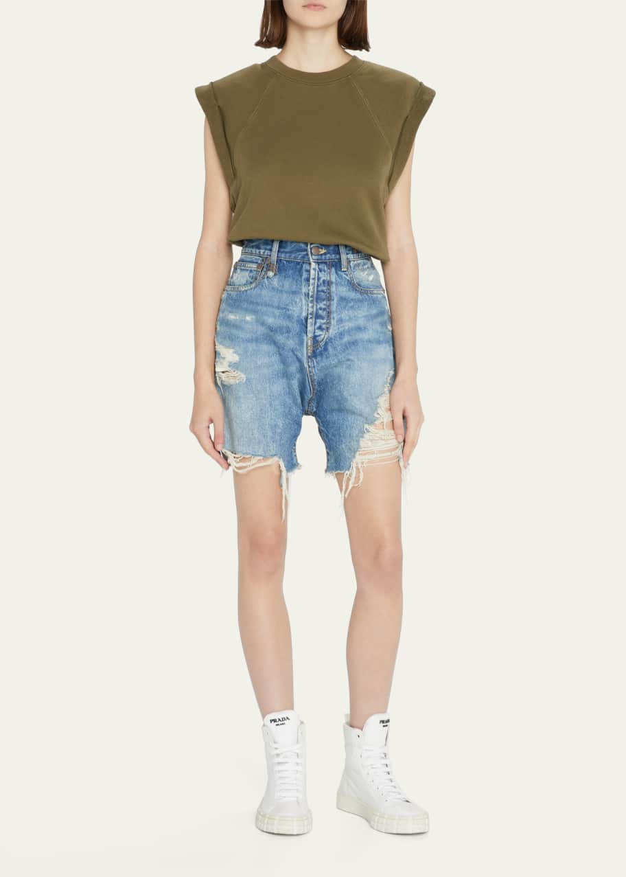 R13 Marky Distressed Drop Crotch Jean Bermuda Shorts - Bergdorf Goodman