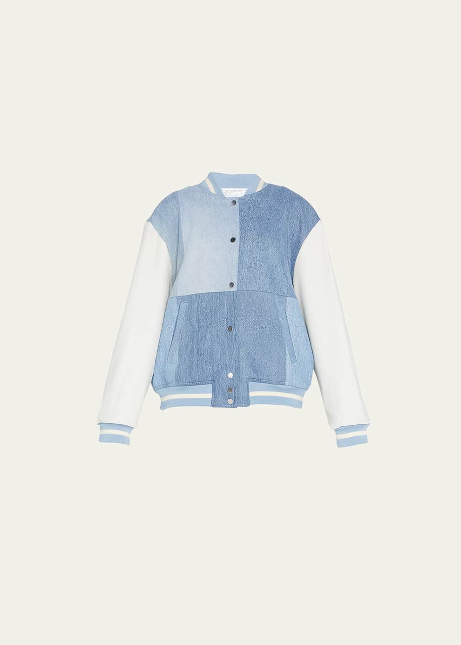 EB DENIM Denim Colorblock Varsity Jacket - Bergdorf Goodman