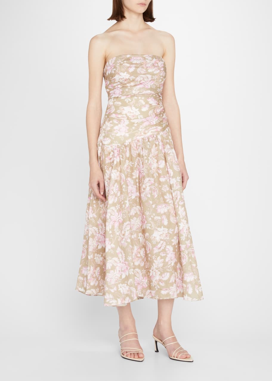 Zimmermann Lyre Floral Strapless Drop Waist A-Line Midi Dress ...