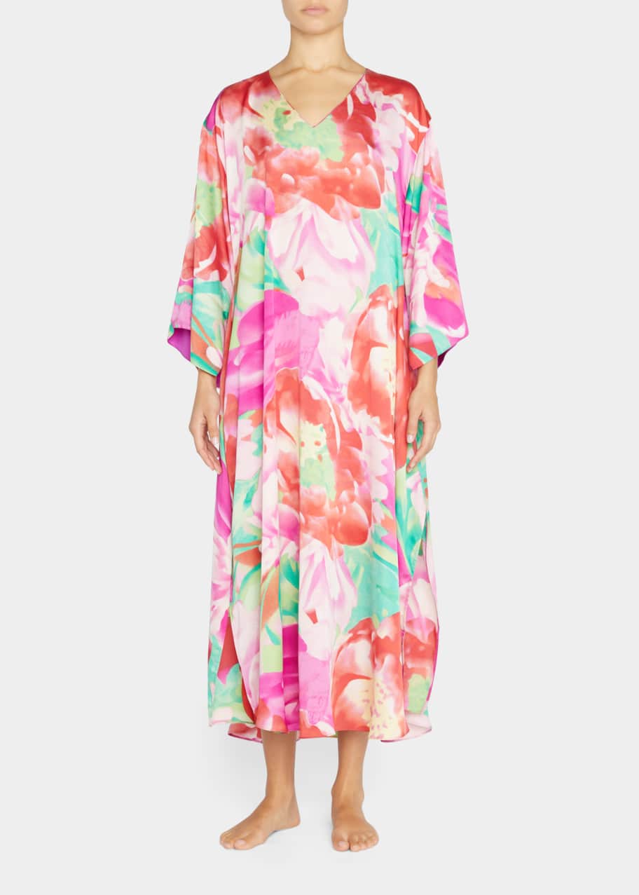 Natori Botan Floral-Print Satin Caftan - Bergdorf Goodman