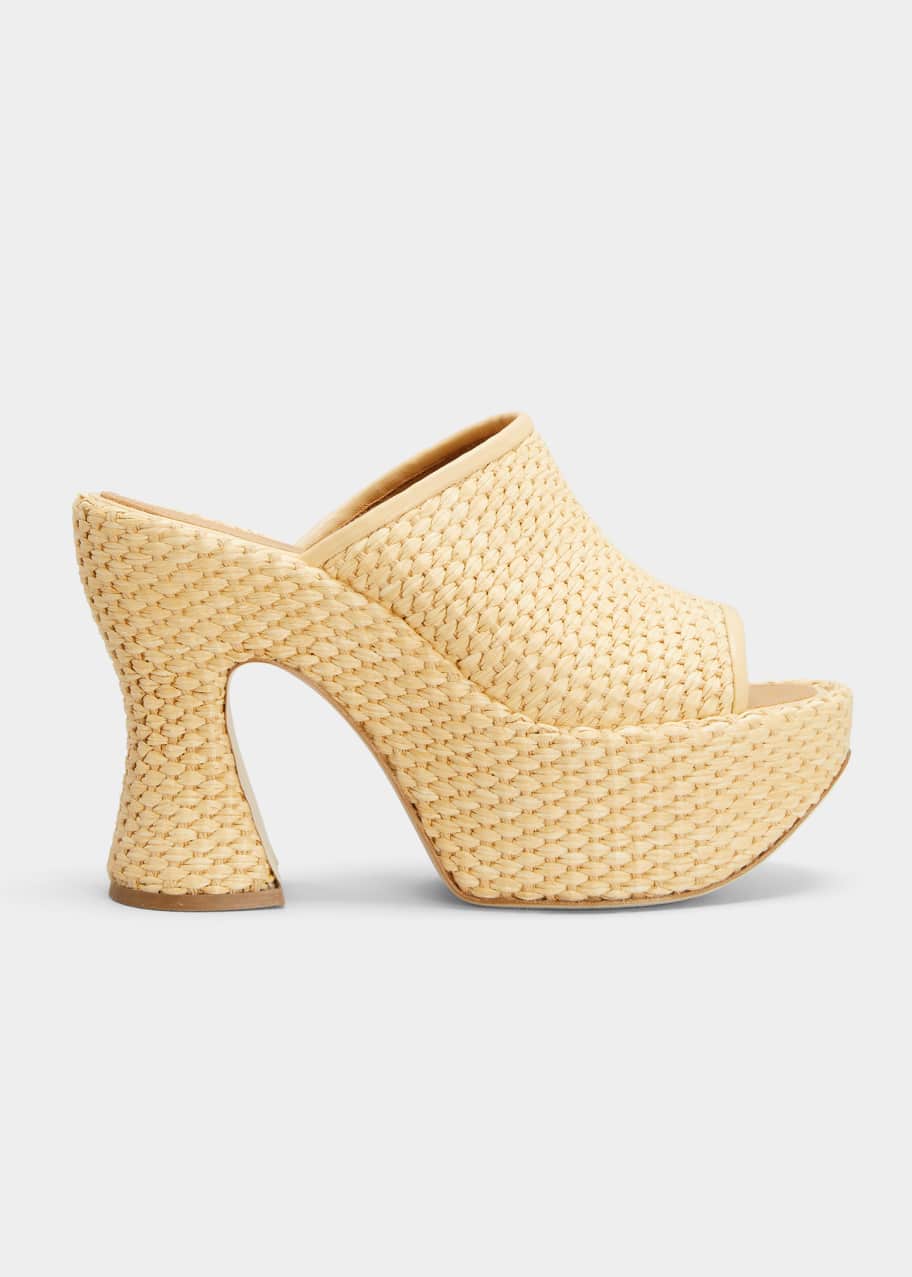Loewe Woven Raffia Open-Toe Platform Mules - Bergdorf Goodman