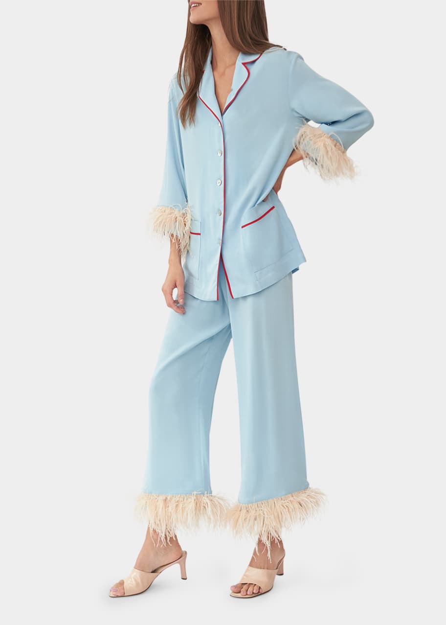 Sleeper Party Cropped Feather-Trim Pajama Set - Bergdorf Goodman