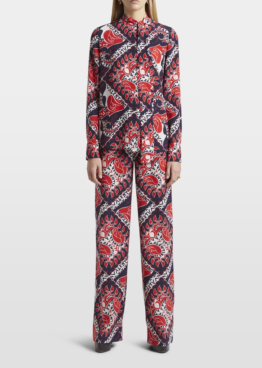 Valentino Garavani Logo Bandana Print Scarf Neck Silk Blouse Bergdorf