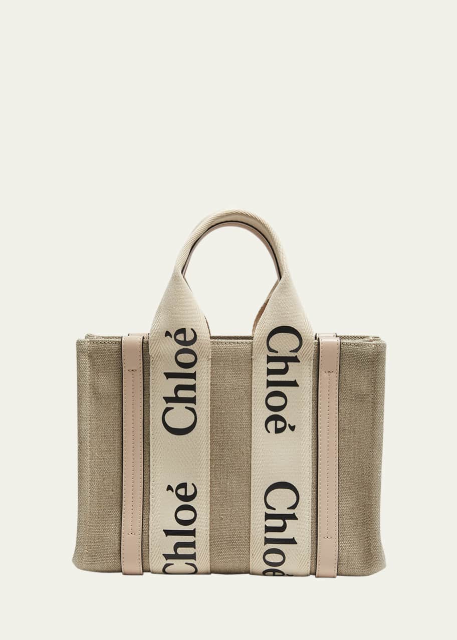 Chloe Woody Small Tote Bag in Linen with Crossbody Strap - Bergdorf Goodman