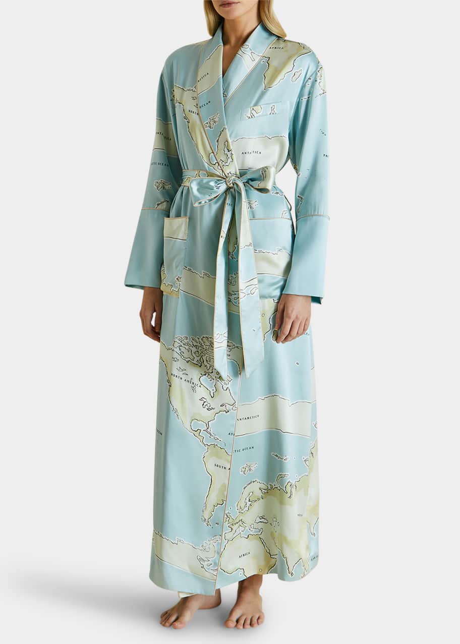 Olivia von Halle Capability Silk Map-Print Robe - Bergdorf Goodman