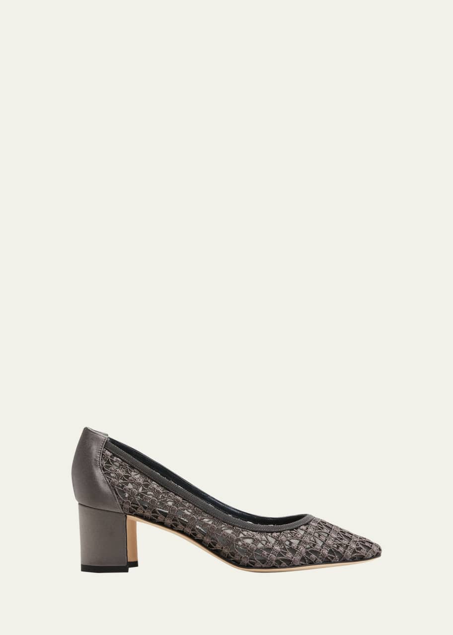 Manolo Blahnik Listonyla Lace Block-Heel Pumps - Bergdorf Goodman