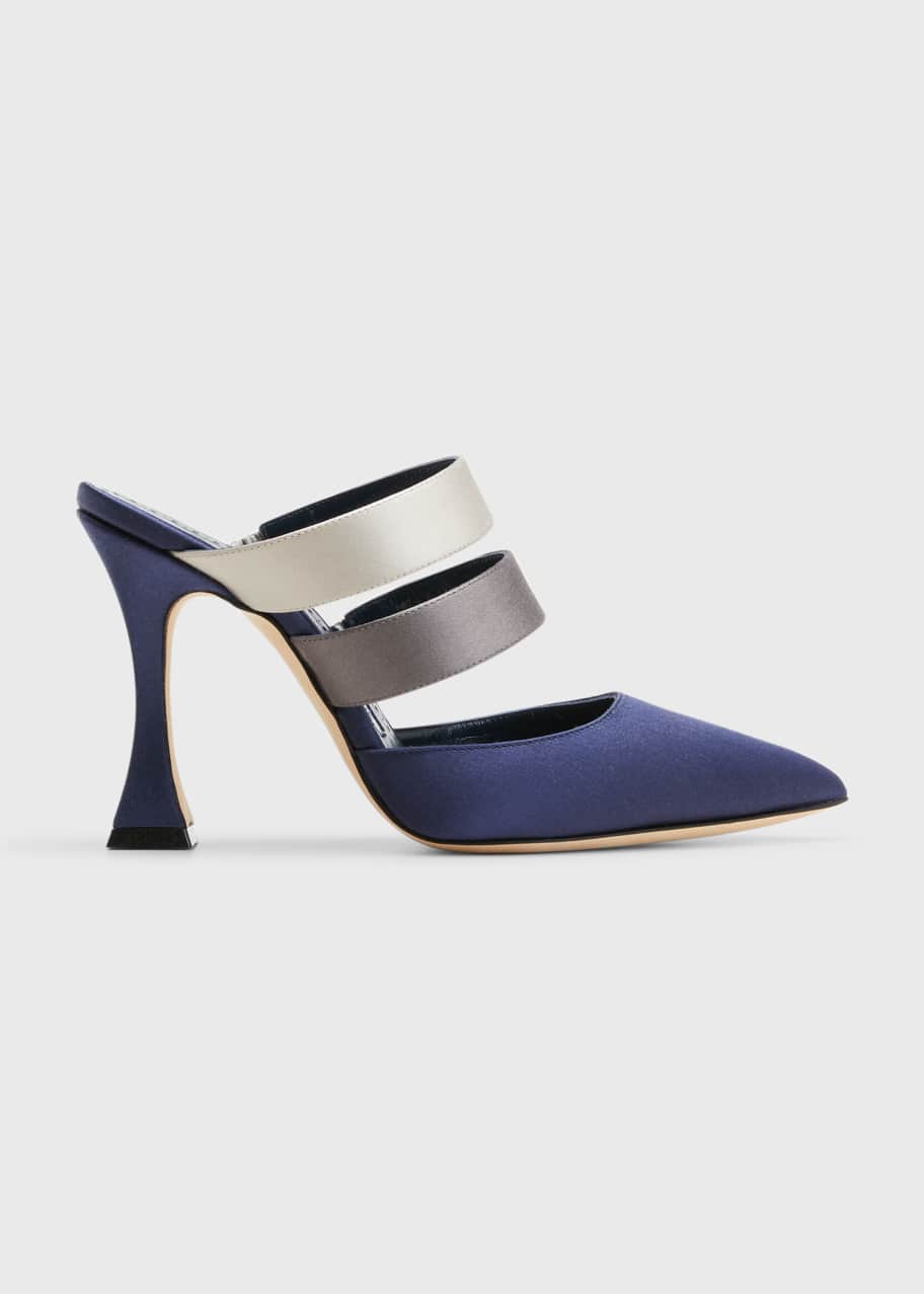 Manolo Blahnik Scapeta Colorblock Silk Mules - Bergdorf Goodman
