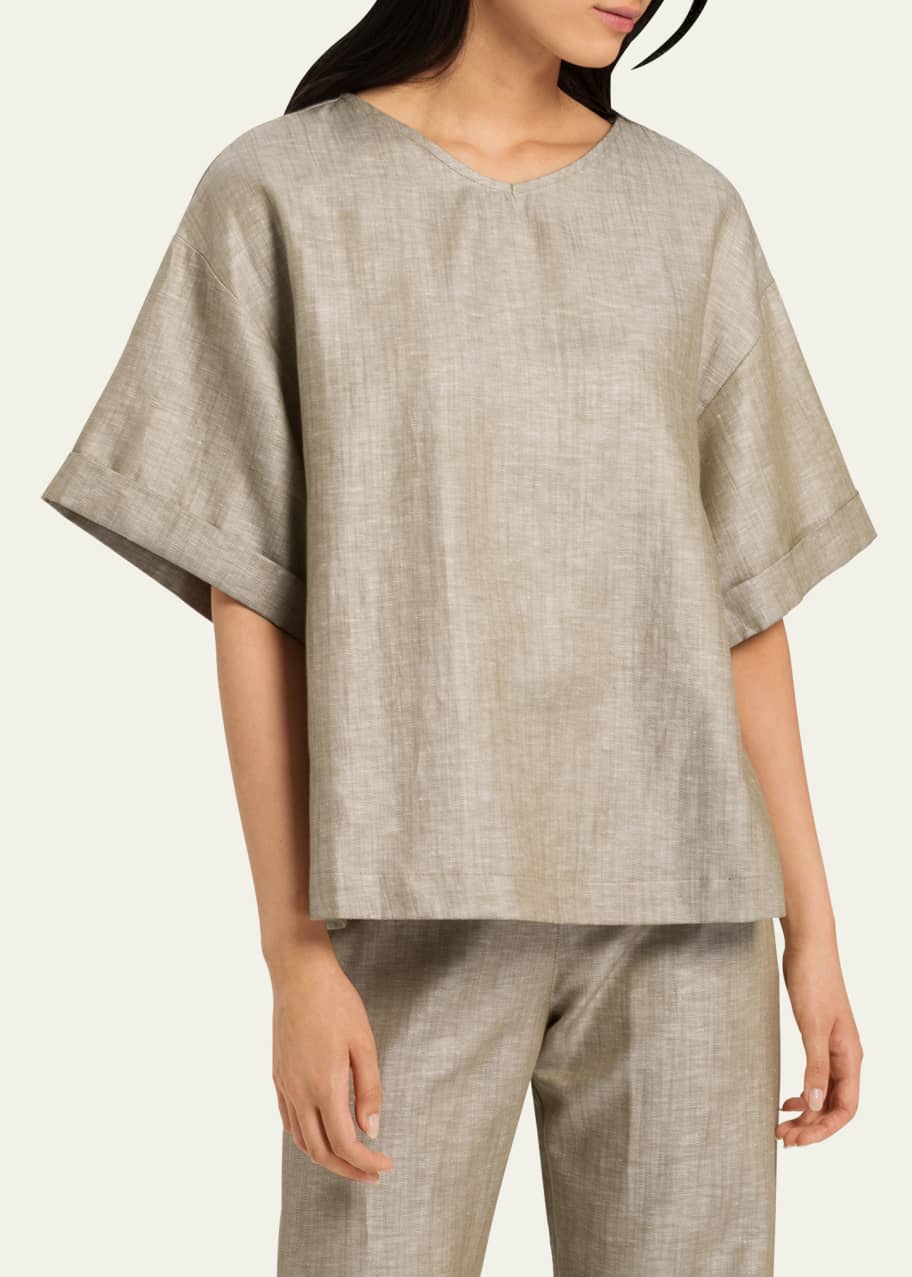 Hanro V-Neck Linen Shirt - Bergdorf Goodman