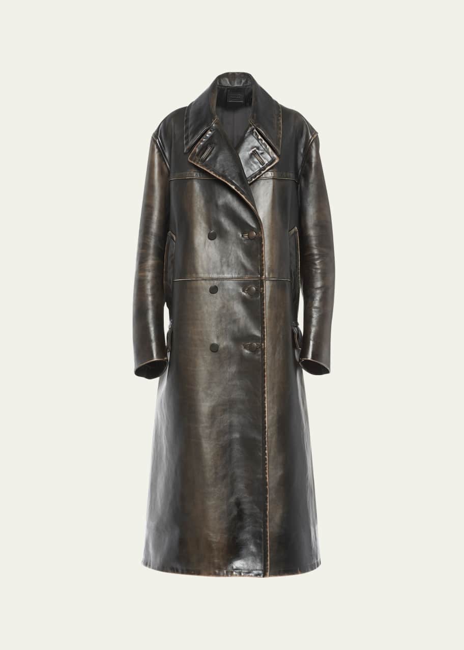 Prada Long Vitello Old Leather Double-Breasted Jacket - Bergdorf Goodman