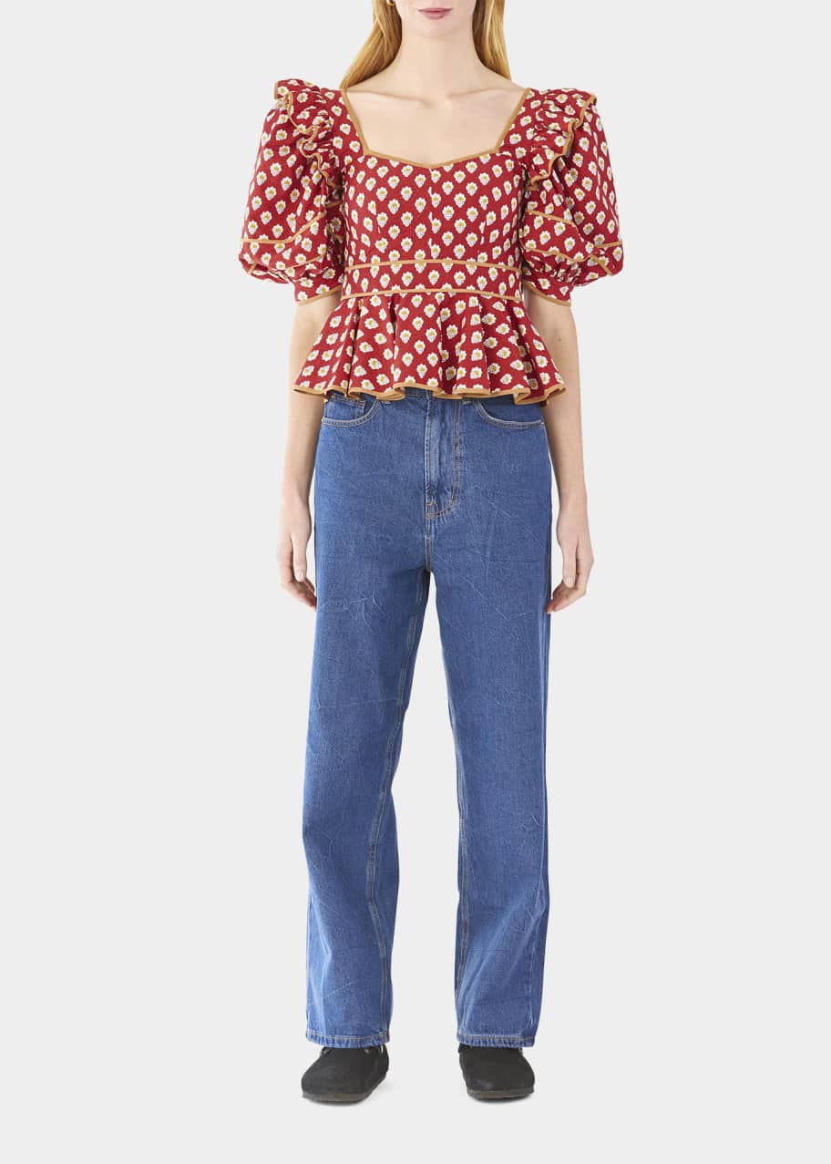 Hunter Bell NYC Blayne Puff-Sleeve Poplin Peplum Top - Bergdorf Goodman