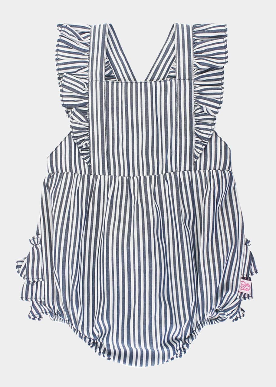 RuffleButts Girl's Striped Cross-Back Ruffle Romper, Size Newborn-2T ...