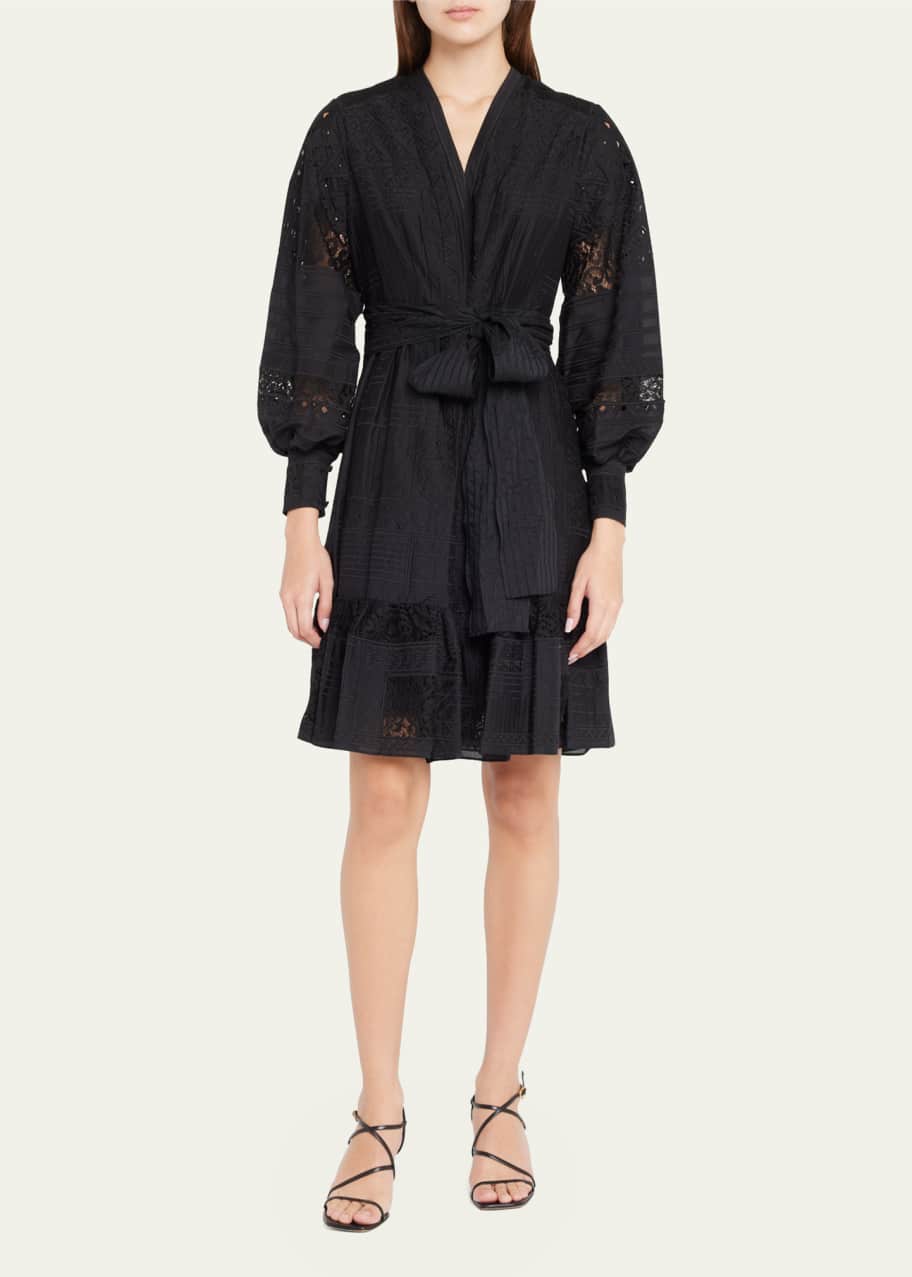 Kobi Halperin Joanie Embroidered Bishop-Sleeve Dress - Bergdorf Goodman