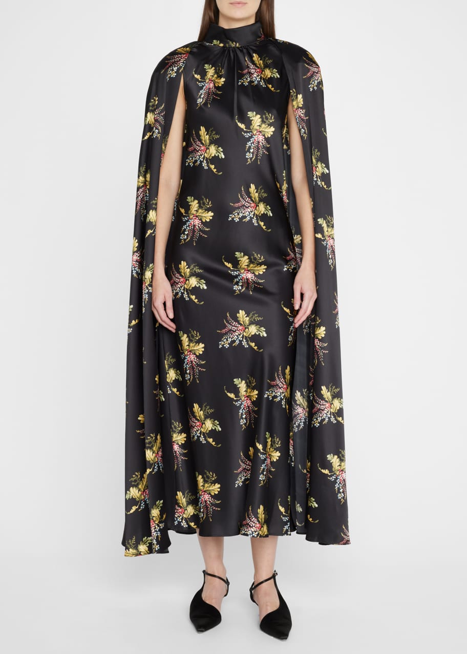 Rodarte Floral Printed Silk Cape Dress - Bergdorf Goodman
