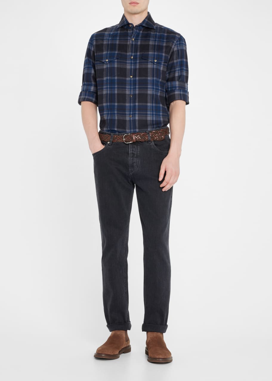 Brunello Cucinelli Men's Plaid Western Sport Shirt - Bergdorf Goodman