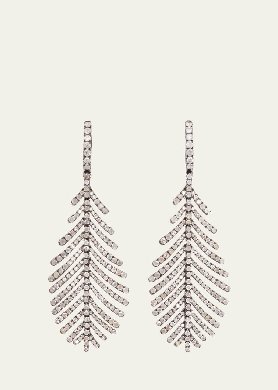 Sidney Garber 18K White Gold with Black Rhodium Pave Plume Earrings ...
