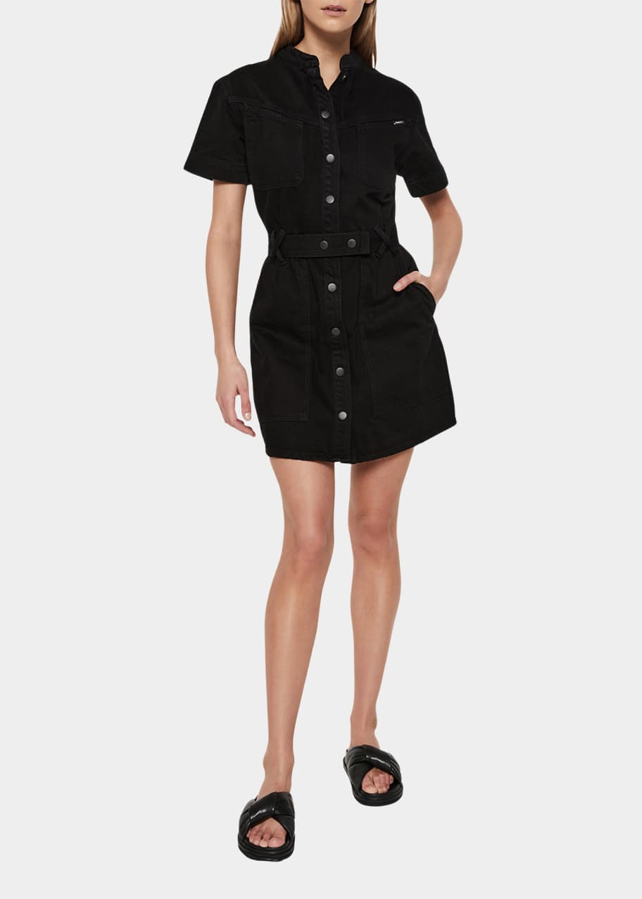 Bardot Stacey Snap-Front Belted Mini Denim Dress - Bergdorf Goodman