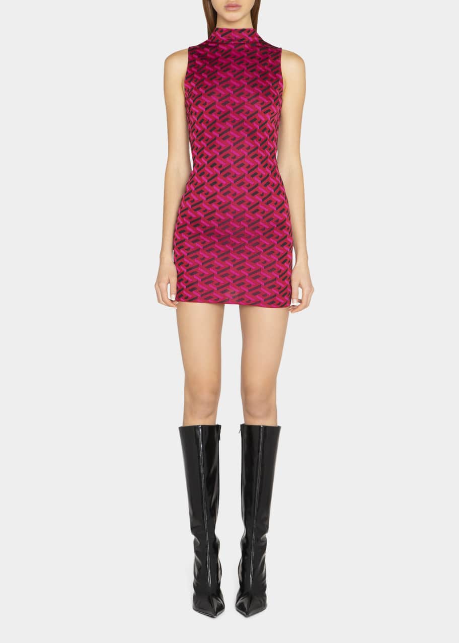 Versace Greca Jacquard Mock-Neck Mini Dress - Bergdorf Goodman