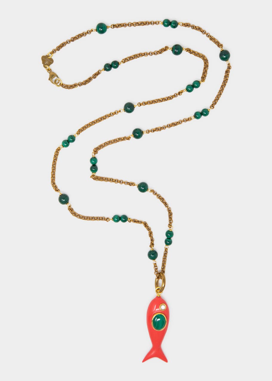 Grazia And Marica Vozza Red Little Fish Charm Necklace with Dark Pink ...