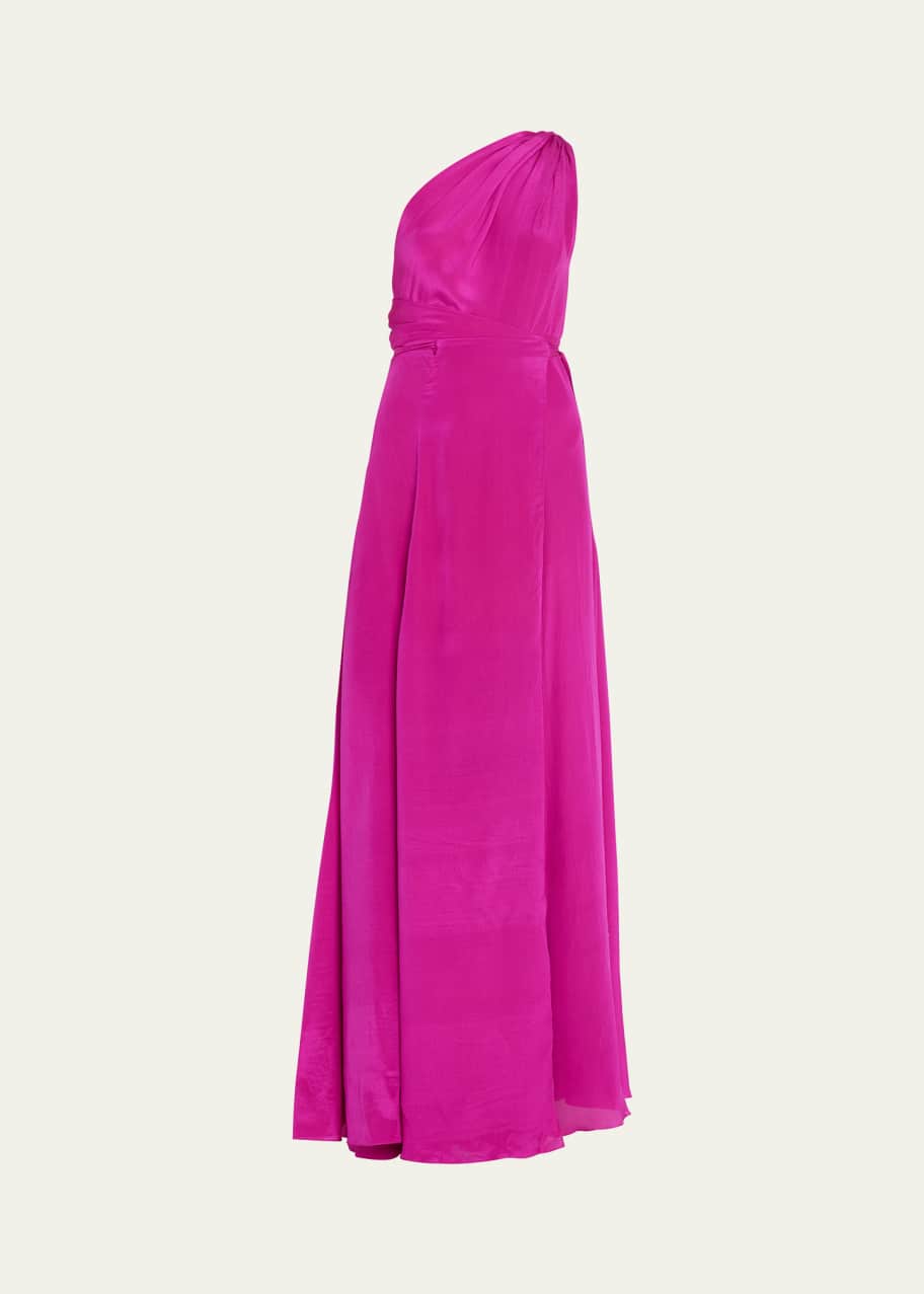 Azeeza Emilie Wrap One-Shoulder Silk Gown - Bergdorf Goodman