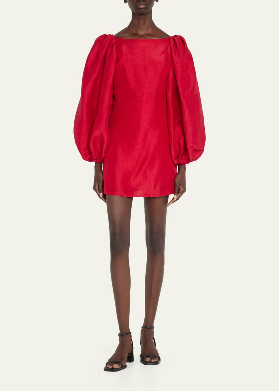 Azeeza Sana Balloon-Sleeve Silk Mini Dress - Bergdorf Goodman